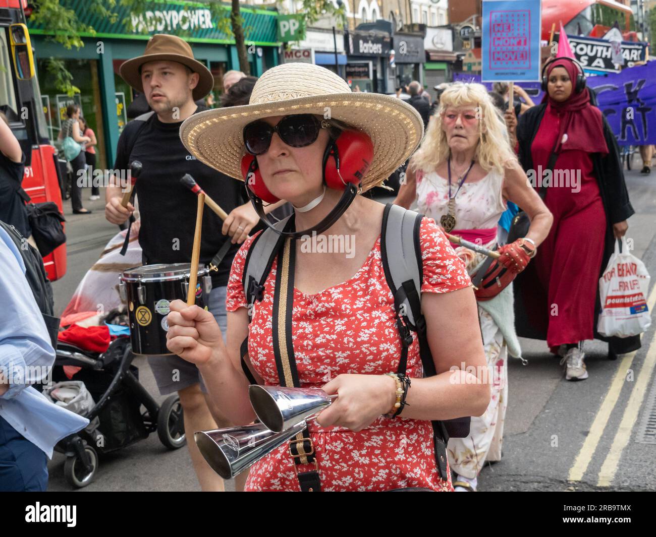 London, UK. 8 July 2023. Street Band. Marchers on Walworth Road on ...