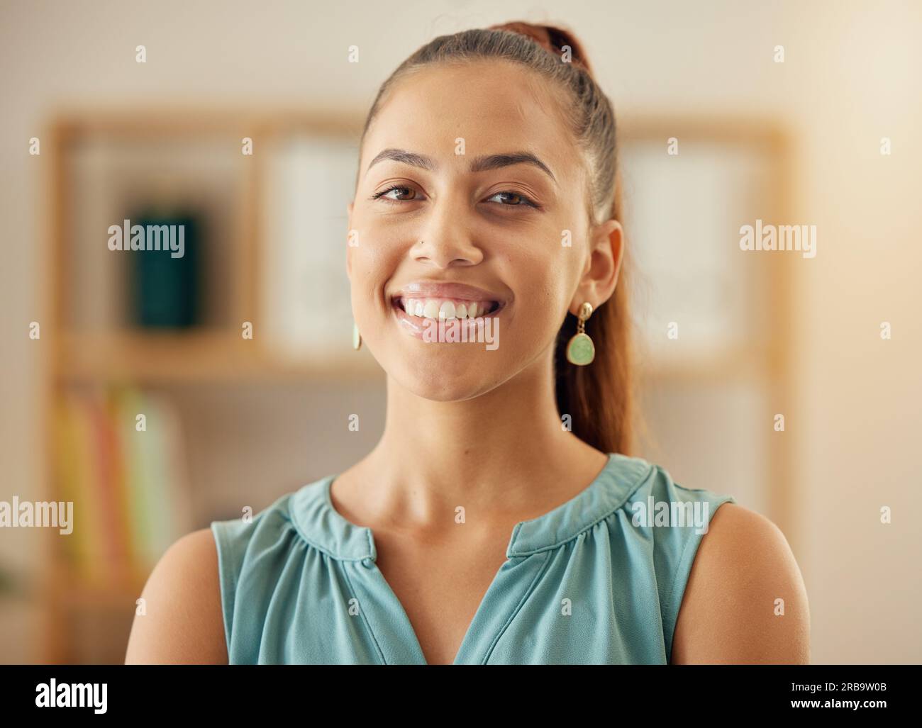 Portrait, woman and smile with professional with pride at office career ...