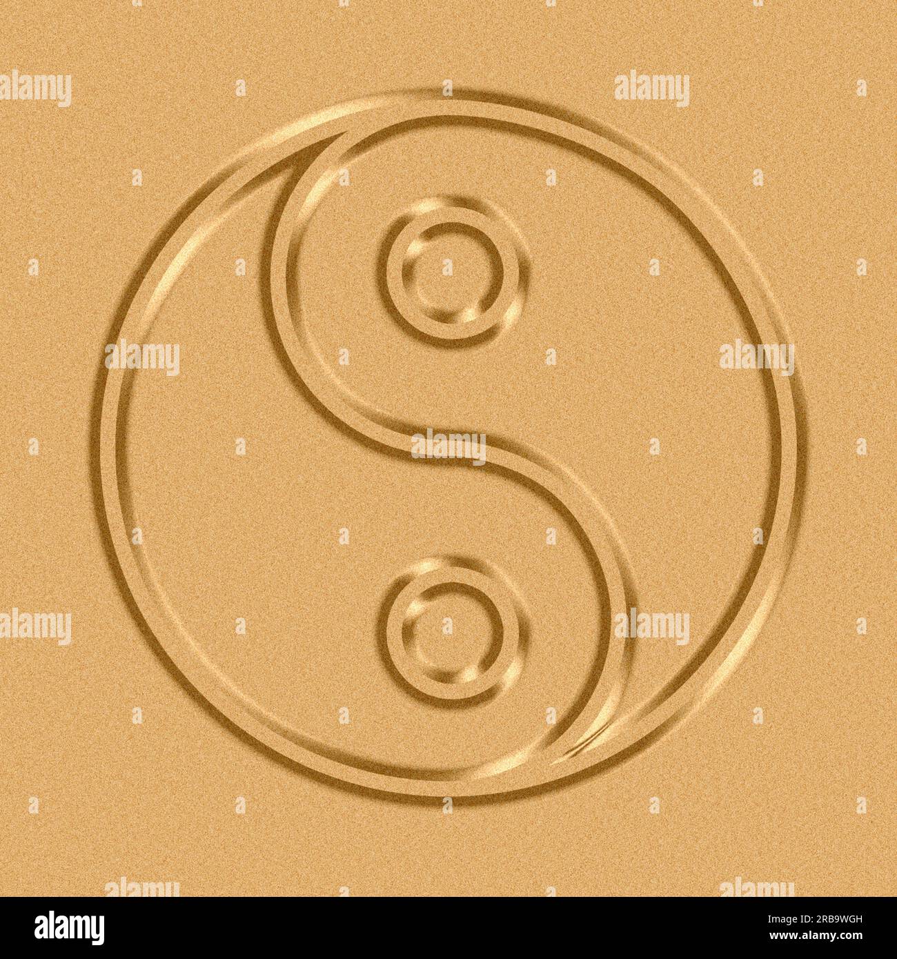 Yin Yang Symbol in sand background Stock Photo - Alamy