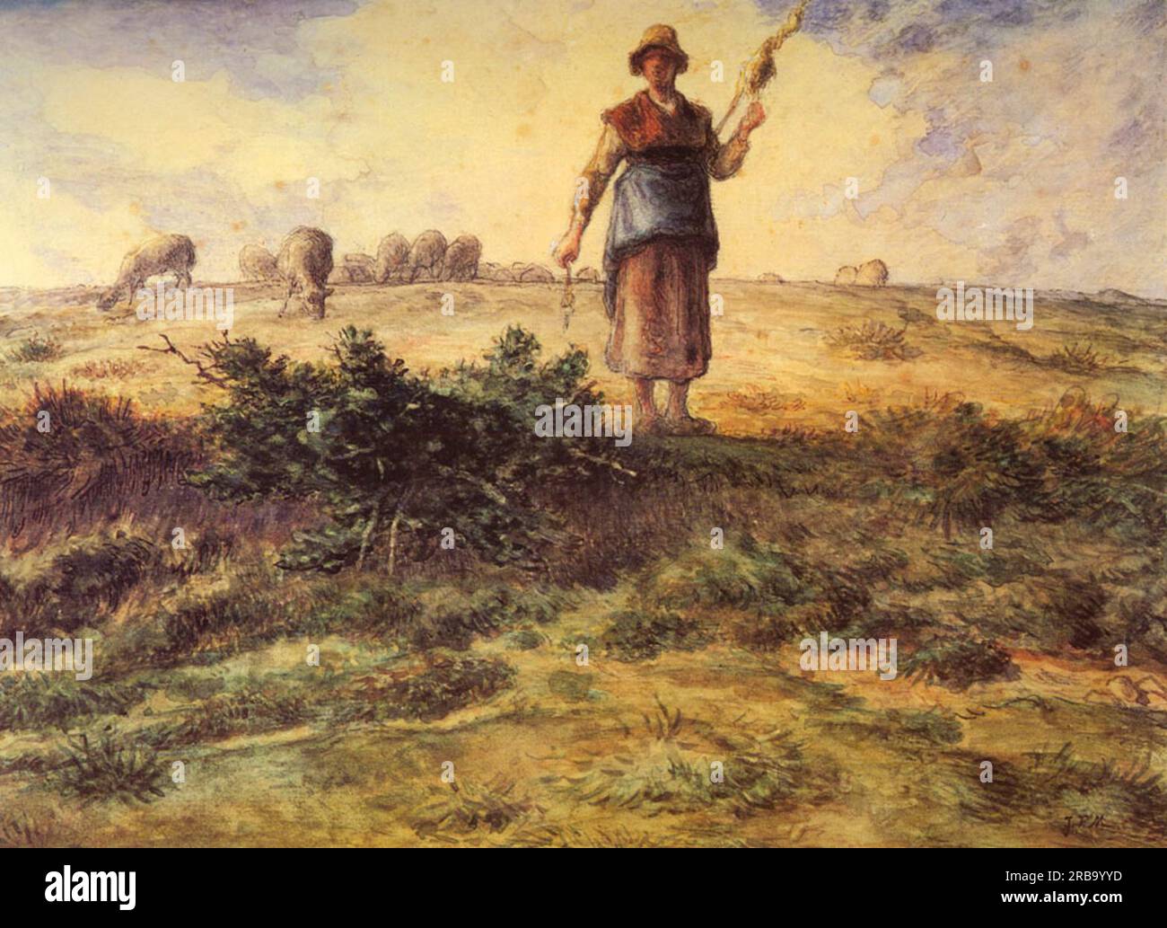 A Shepherdess And Her Flock by Jean-Francois Millet Stock Photo - Alamy