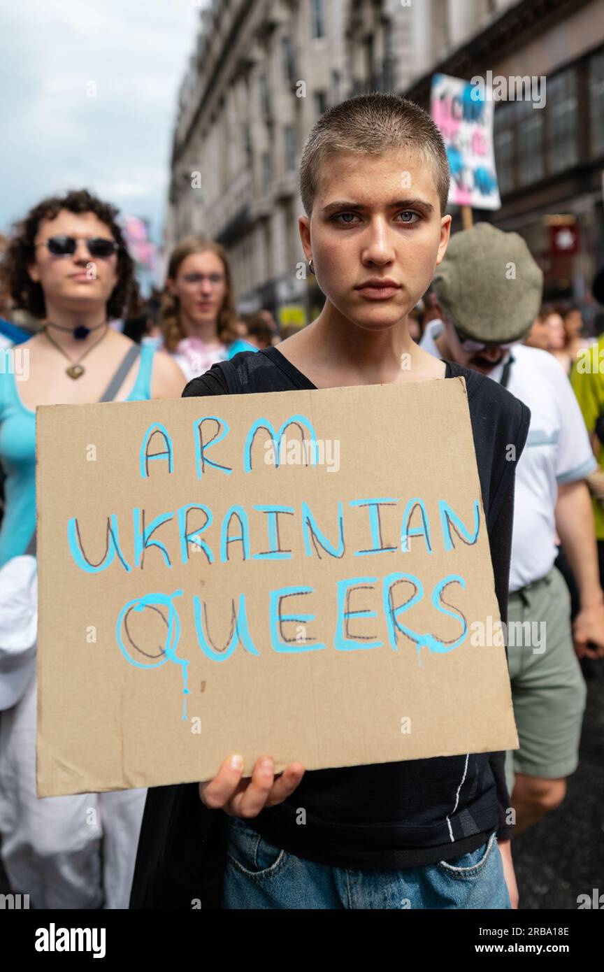 London, UK. 8 July 2023. Thousands march in London for Trans+ Pride ...
