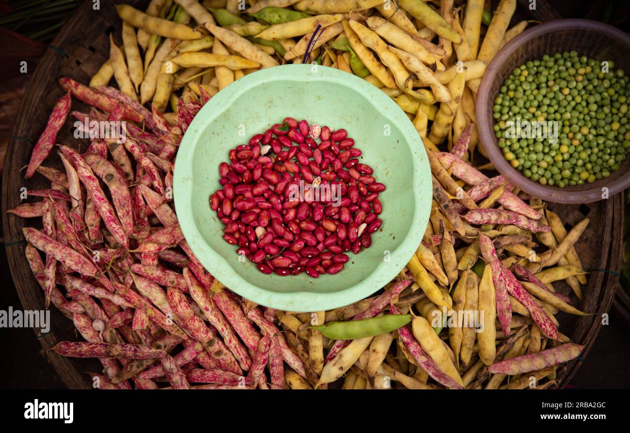 Variety of different types of dry beans on a platter Stock Photo - Alamy
