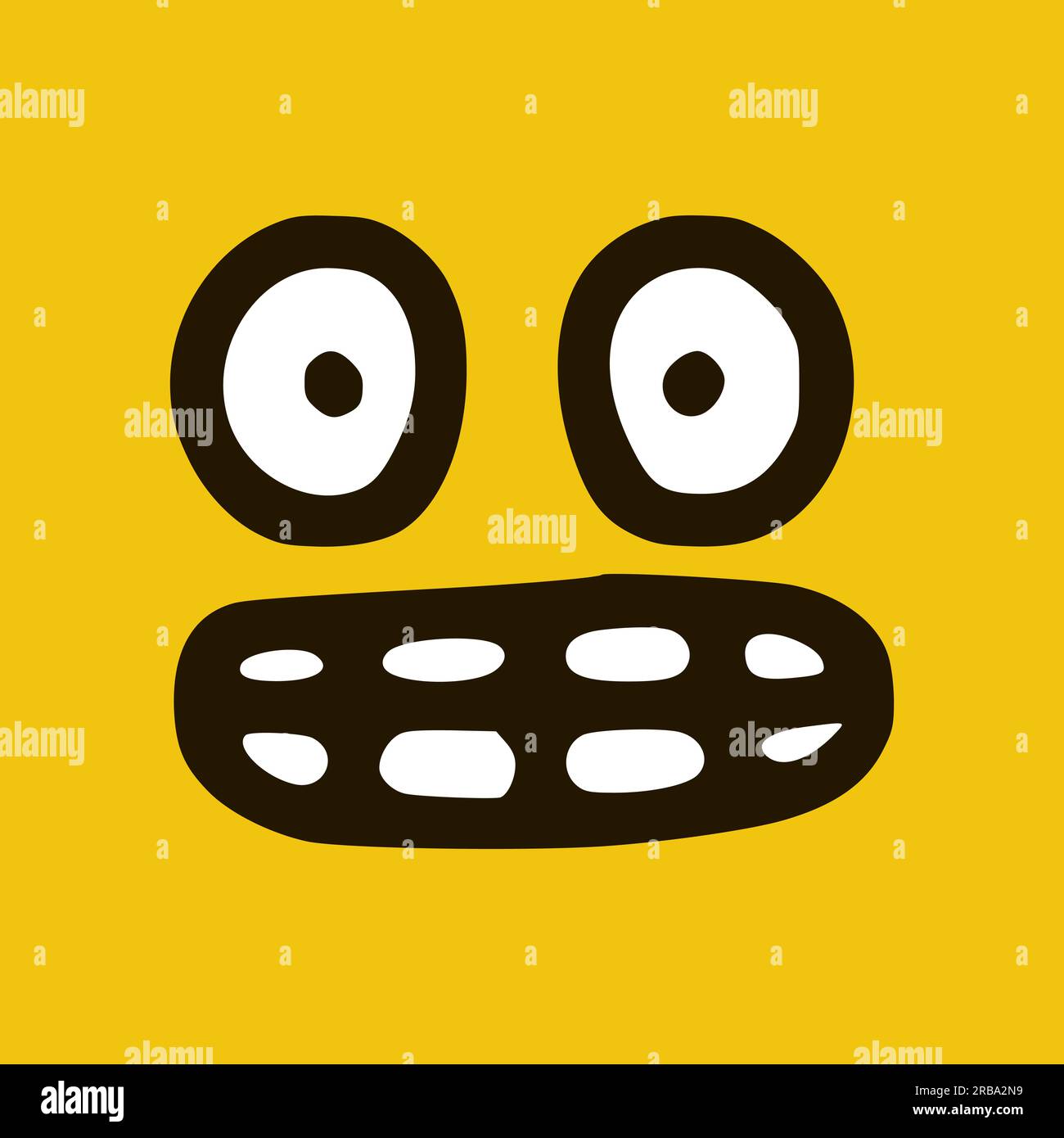 Emoticon showing teeth emoticon in doodle style yellow background ...