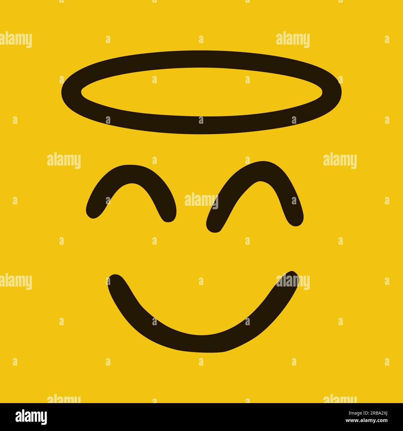Happy holy emoticon in doodle style yellow background. Vector ...