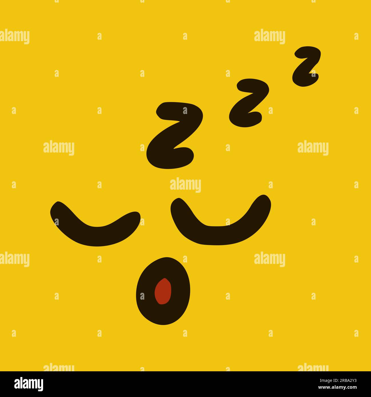 Sleeping emoticon in doodle style yellow background. Vector ...