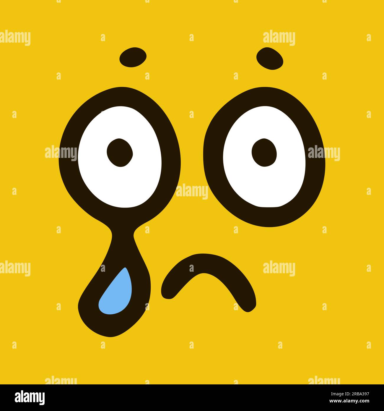 Crying emoticon in doodle style yellow background. Vector Illustration ...