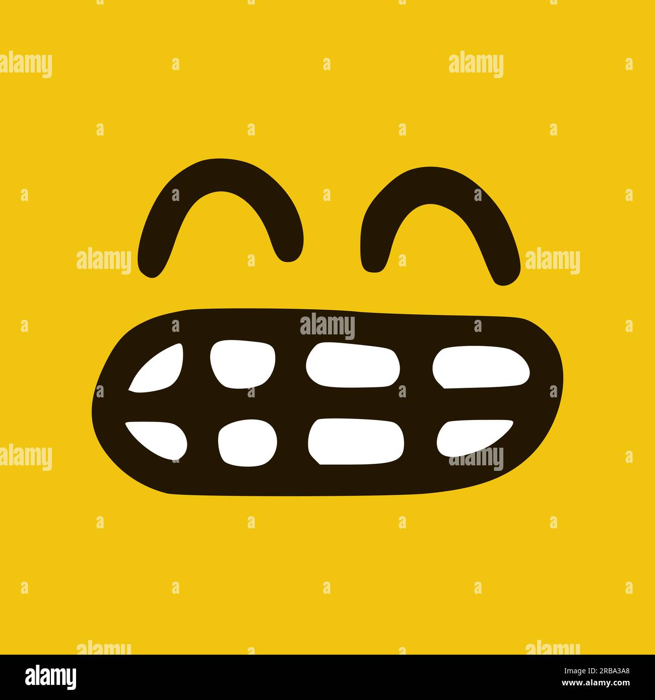 Funny happy face emoticon in doodle style yellow background. Vector ...