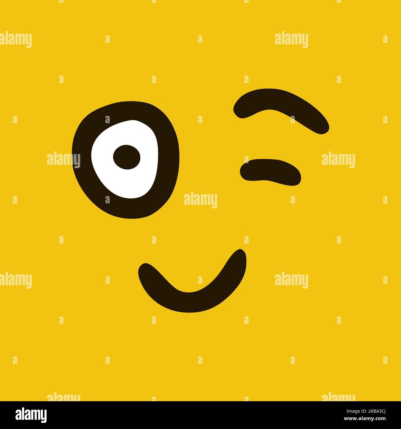 Winking emoticon in doodle style yellow background. Vector Illustration ...