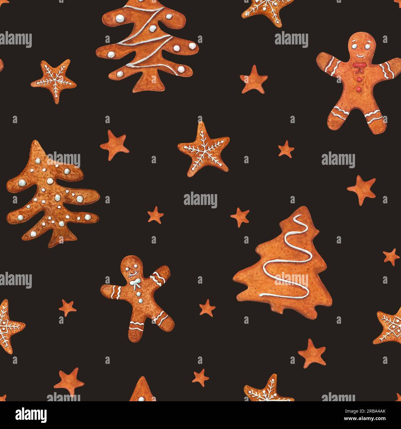 Seamless pattern of cute Christmas gingerbread cookies isolated on ...