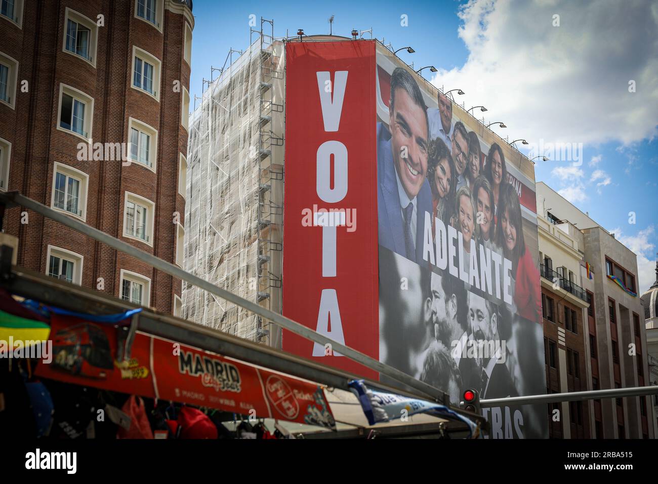 A canvas with propaganda installed by the Spanish socialist worker ...