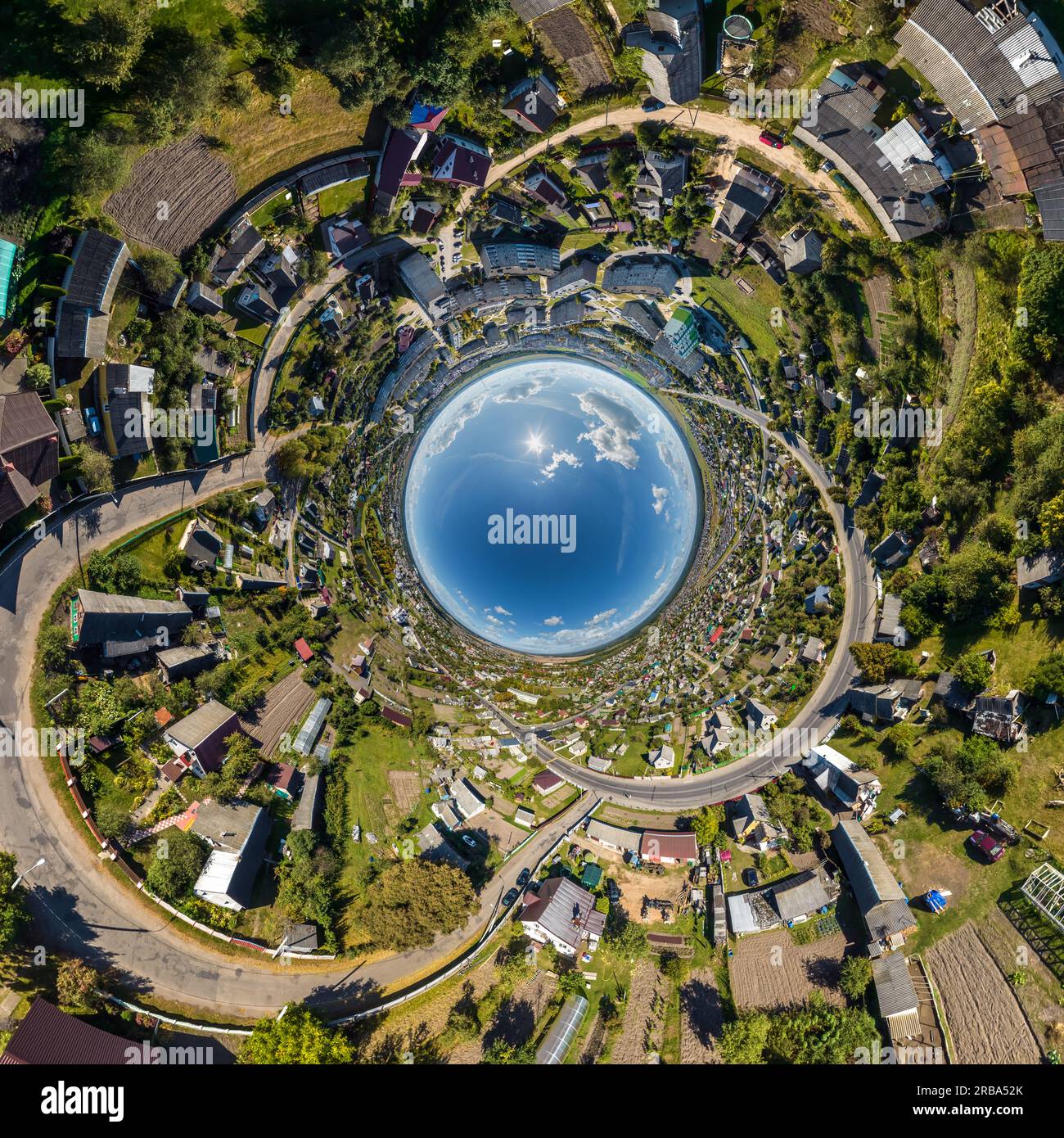 blue sphere inside overlooking old town, urban development, historic ...