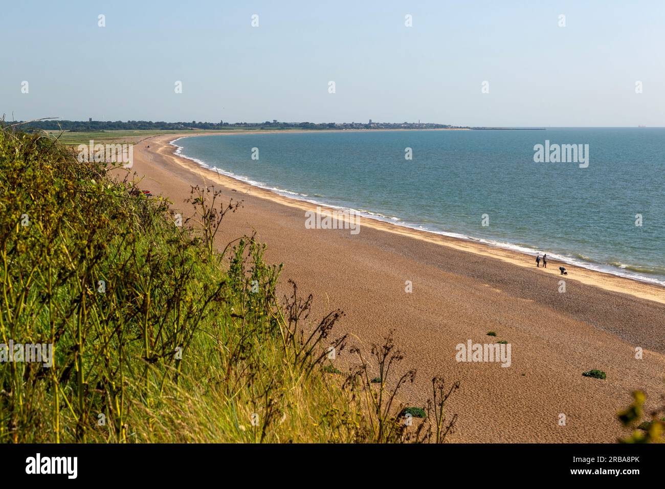 Coastal landscape beach and sea from the cliffs at Dunwich, Suffolk ...