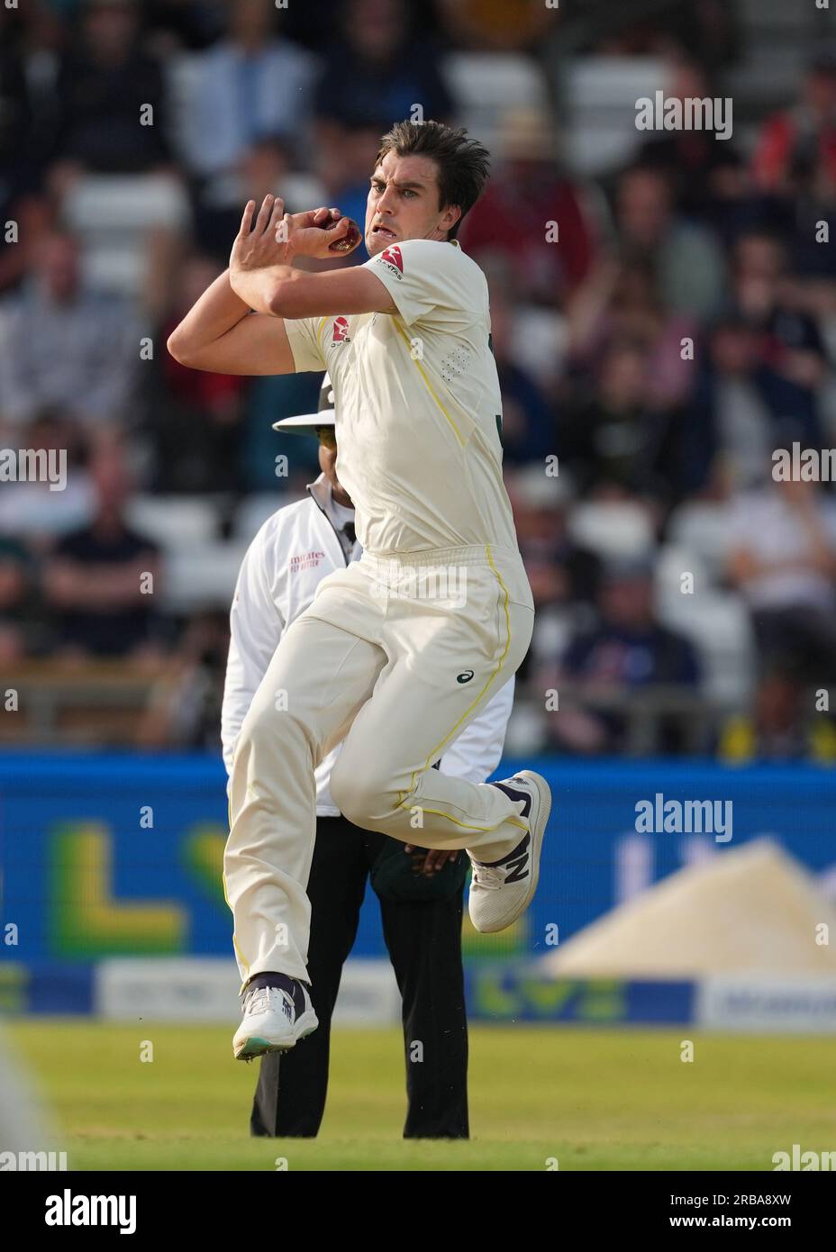 Australia's Pat Cummins in bowling action during day three of the LV ...