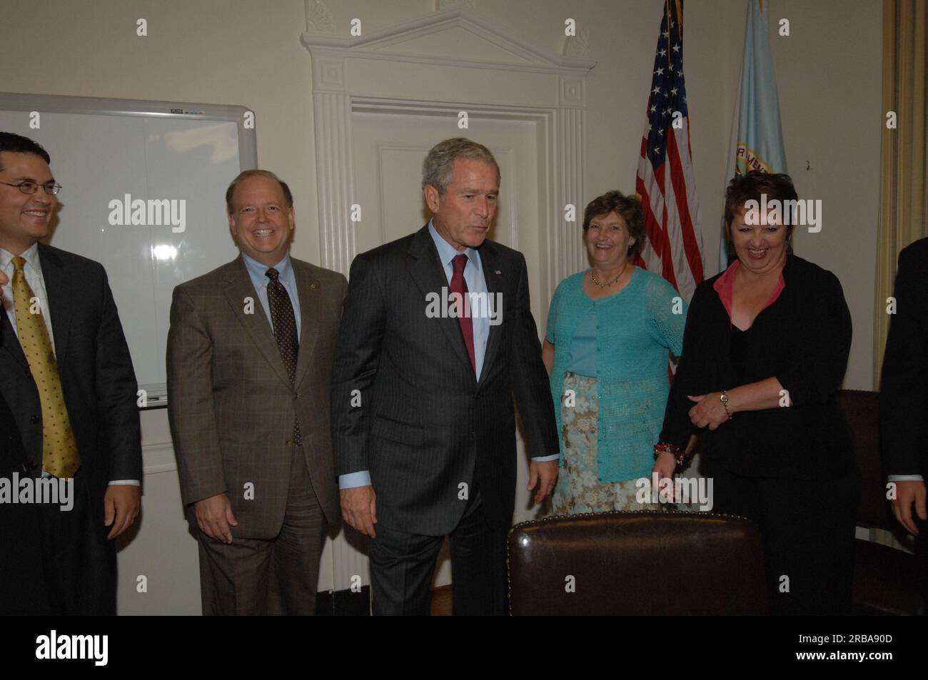 President George W. Bush touring offices in Main Interior, meeting ...