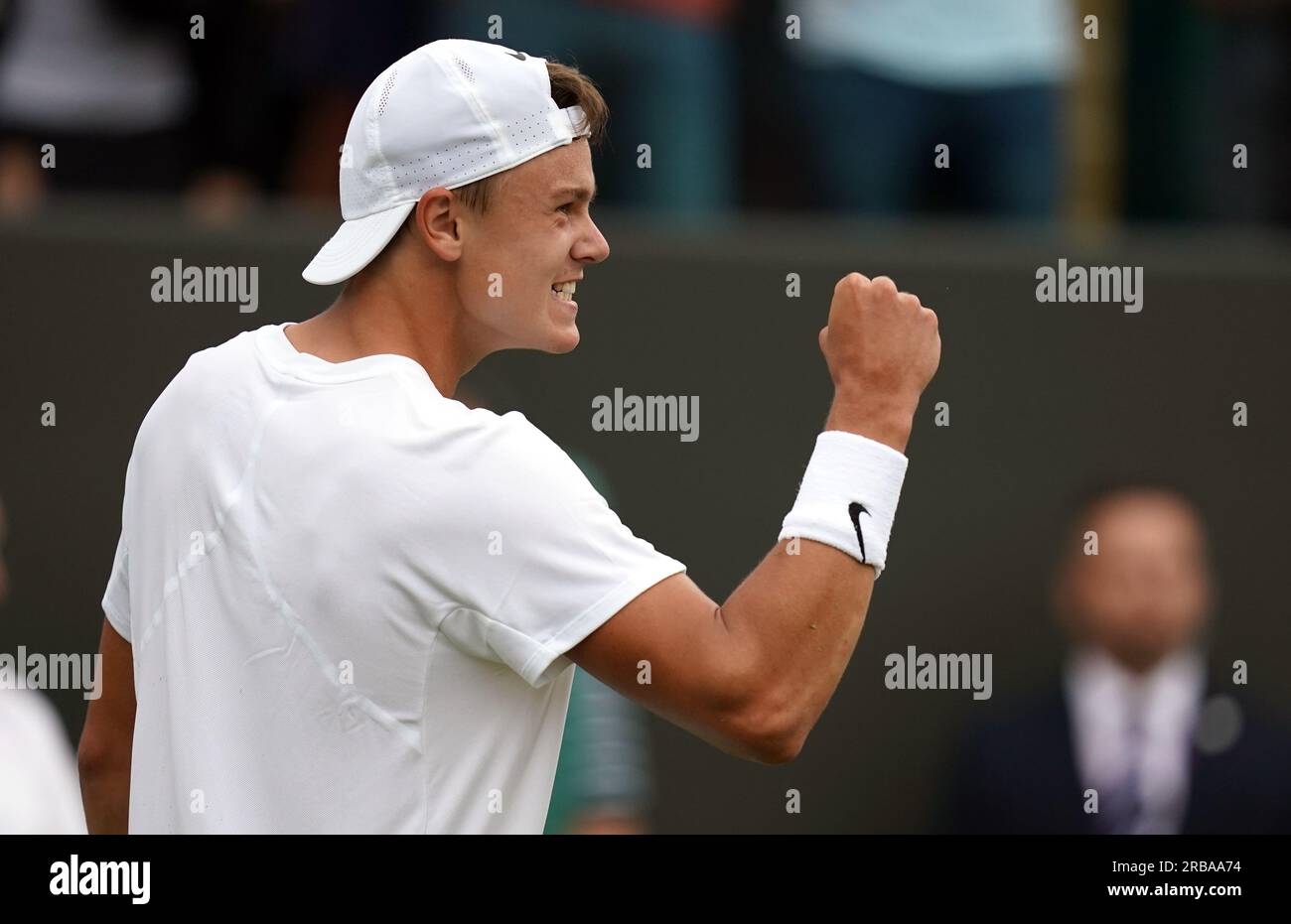 Holger Rune celebrates victory over Davidovich Fokina (not pictured) on ...