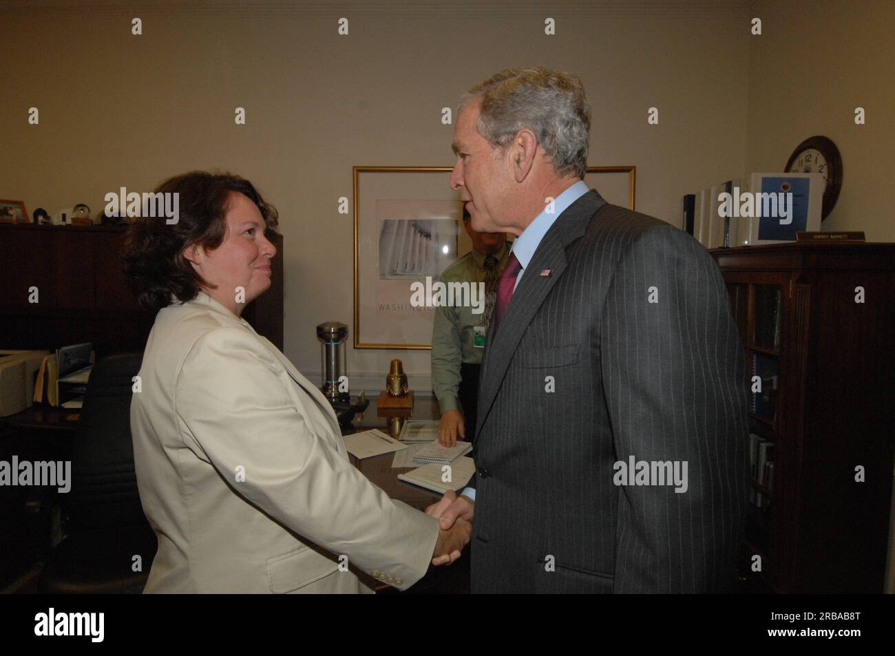 President George W. Bush touring offices in Main Interior, meeting ...