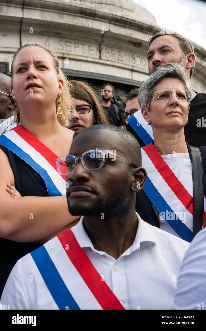 Carlos Martens Bilongo, Mathilde Panot, Sandine Rousseau at the rally against police violence in ...