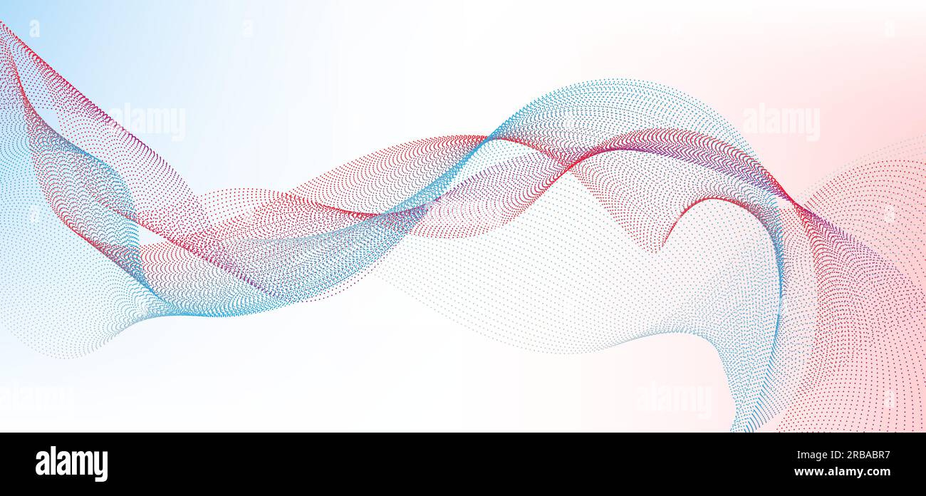 Abstract blue and red wavy dots particles lines smooth curvy shape dot ...