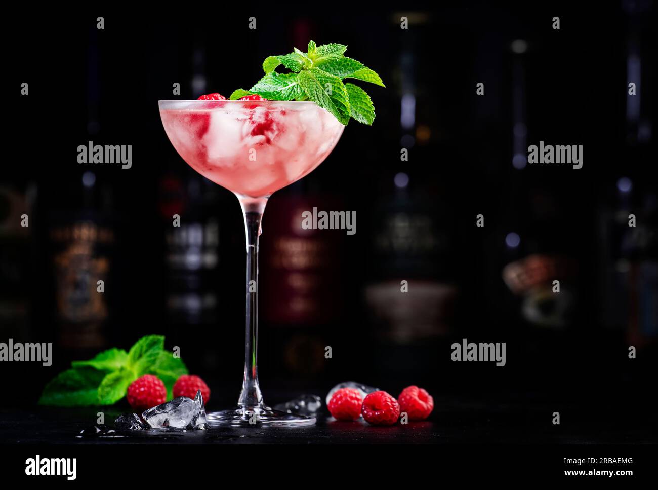 Raspberry daiquiri alcoholic cocktail with white rum, sugar syrup ...