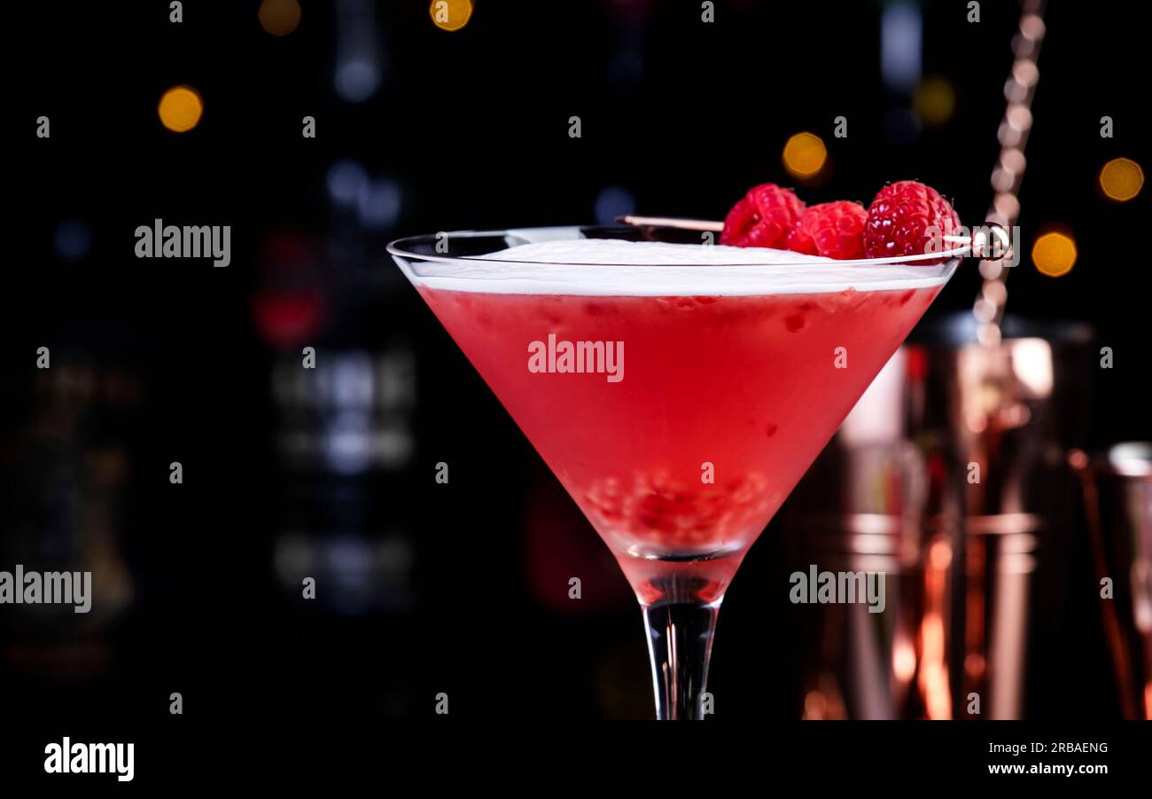 Clover club alcoholic cocktail drink with dry gin, raspberry syrup ...