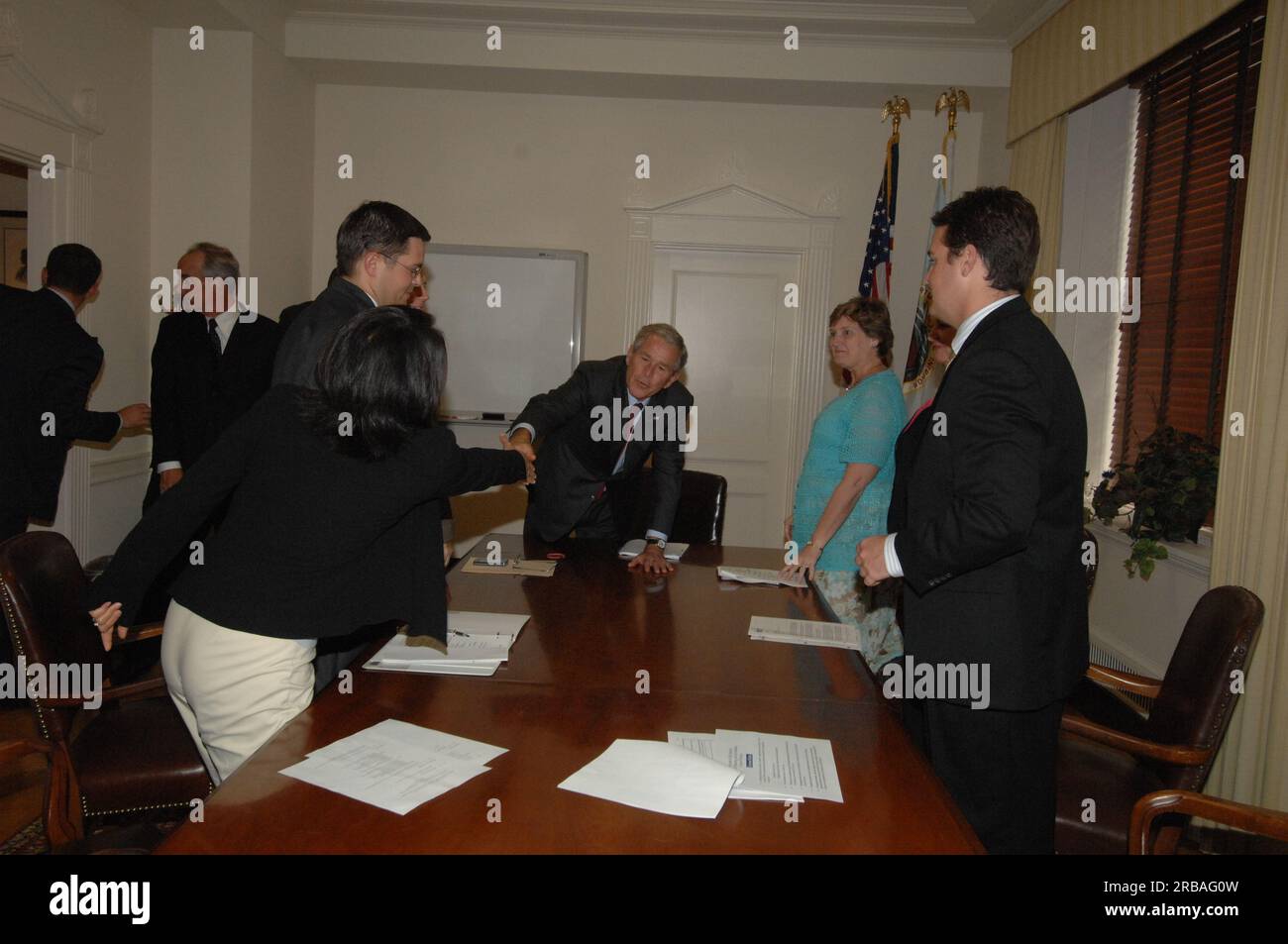 President George W. Bush touring offices in Main Interior, meeting ...