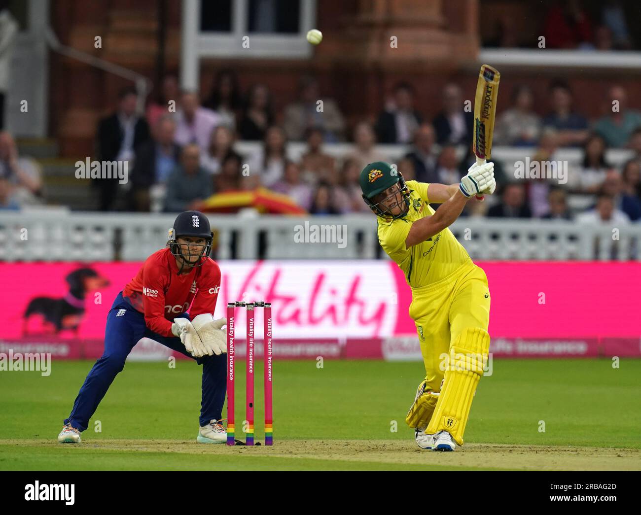Australia's Grace Harris hits for four during the third Vitality IT20 ...
