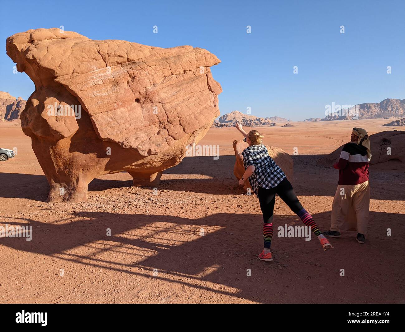 Wadi Rum Desert, Jordan. The red desert and Jabal Al Qattar mountain ...
