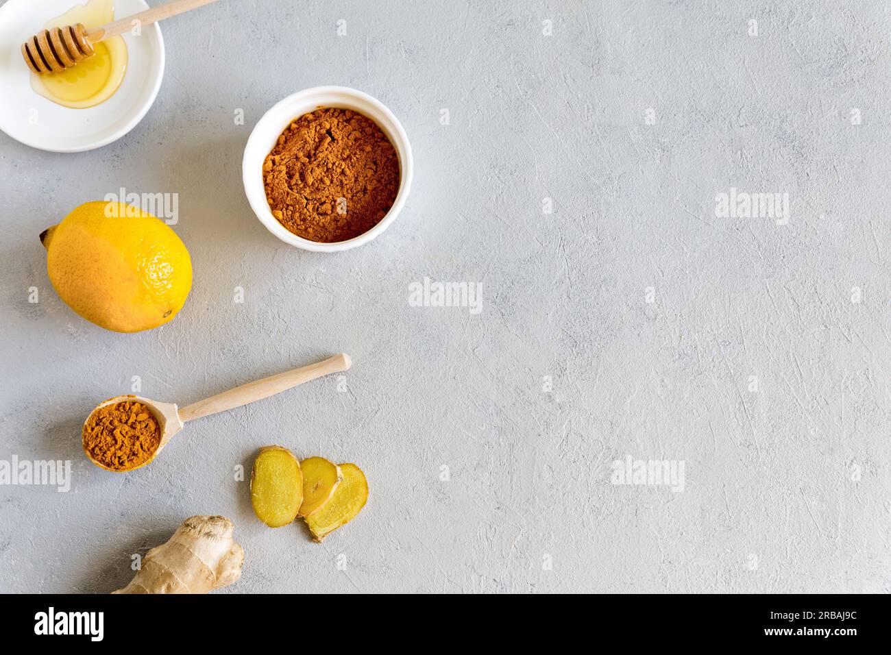 Set of products for making beverages on gray background. Ingredient for ...