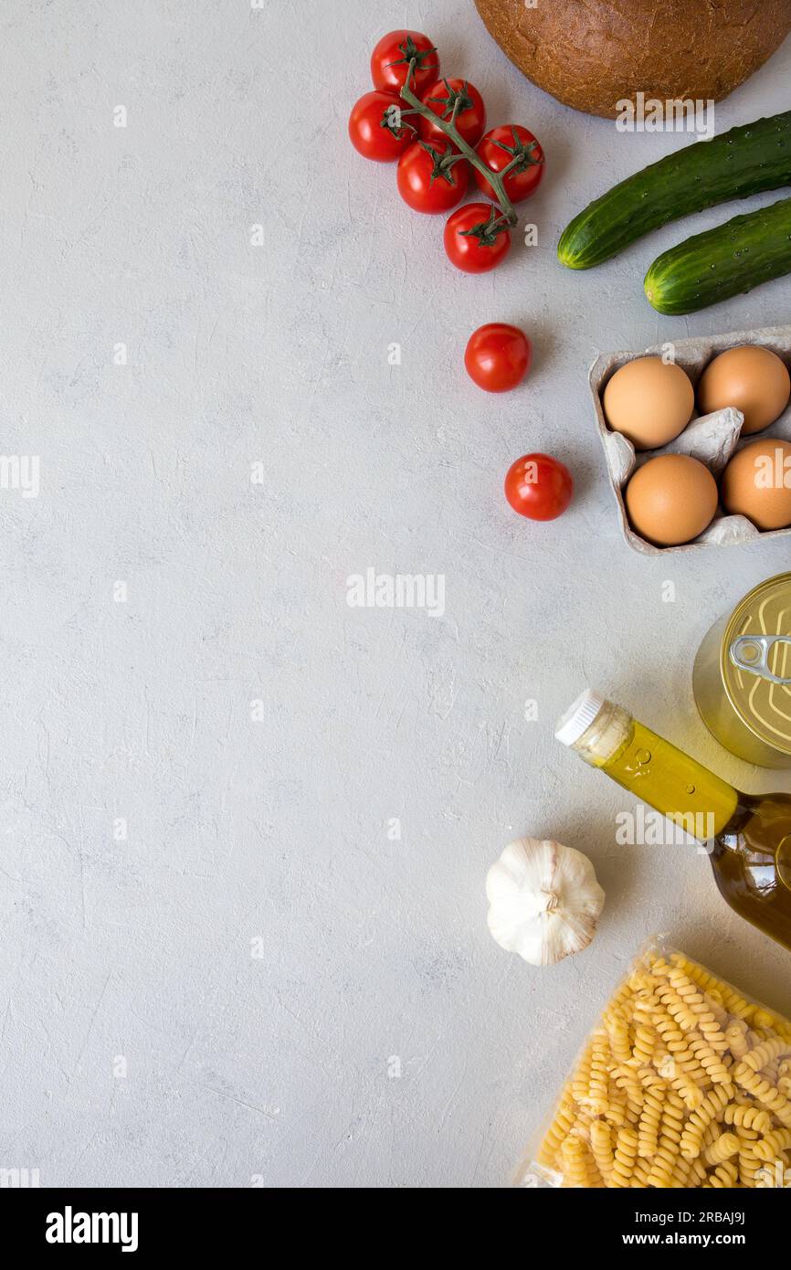 Set of grocery items on white background. Internet order of nutrition ...