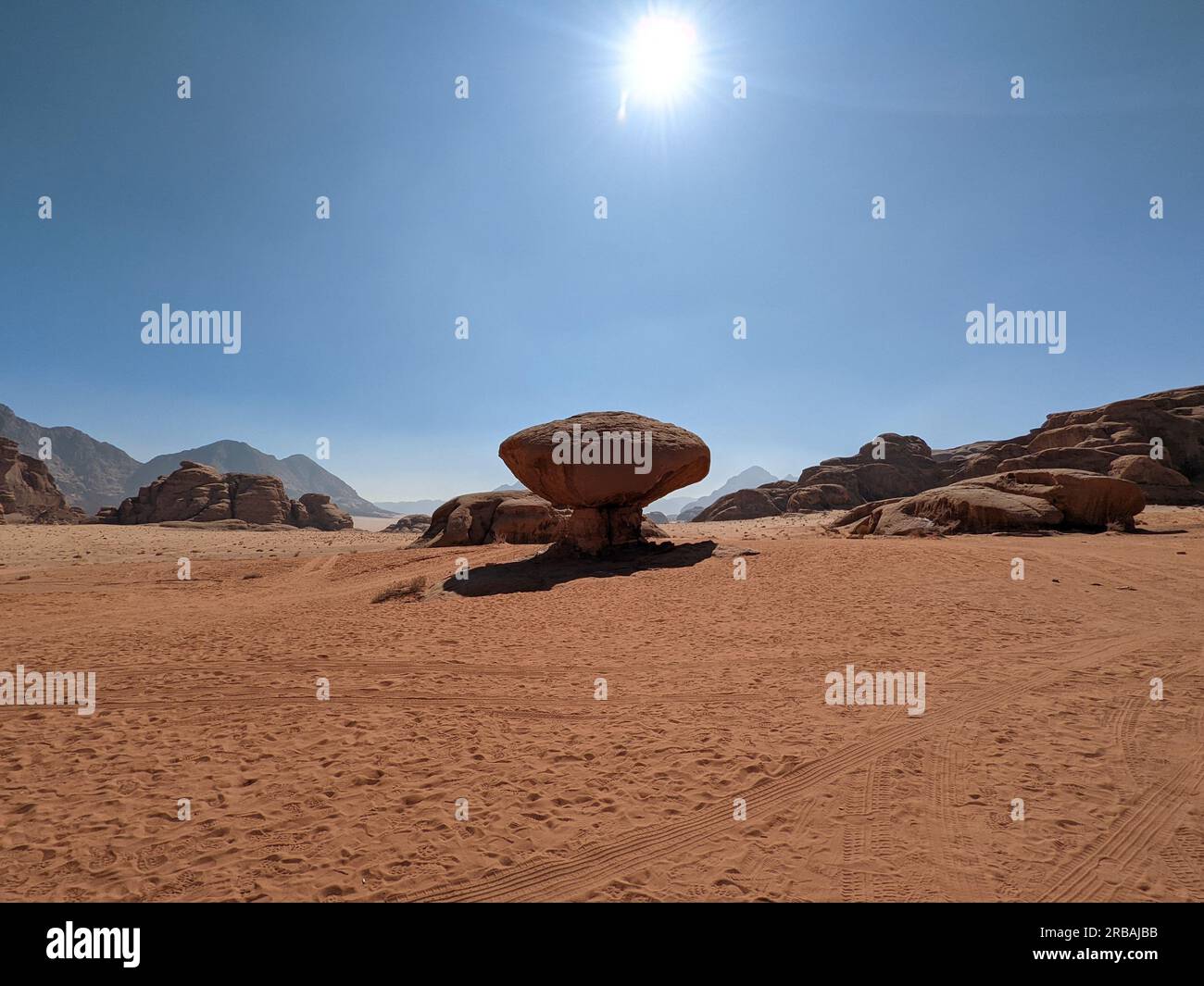 Wadi Rum Desert, Jordan. The red desert and Jabal Al Qattar mountain ...