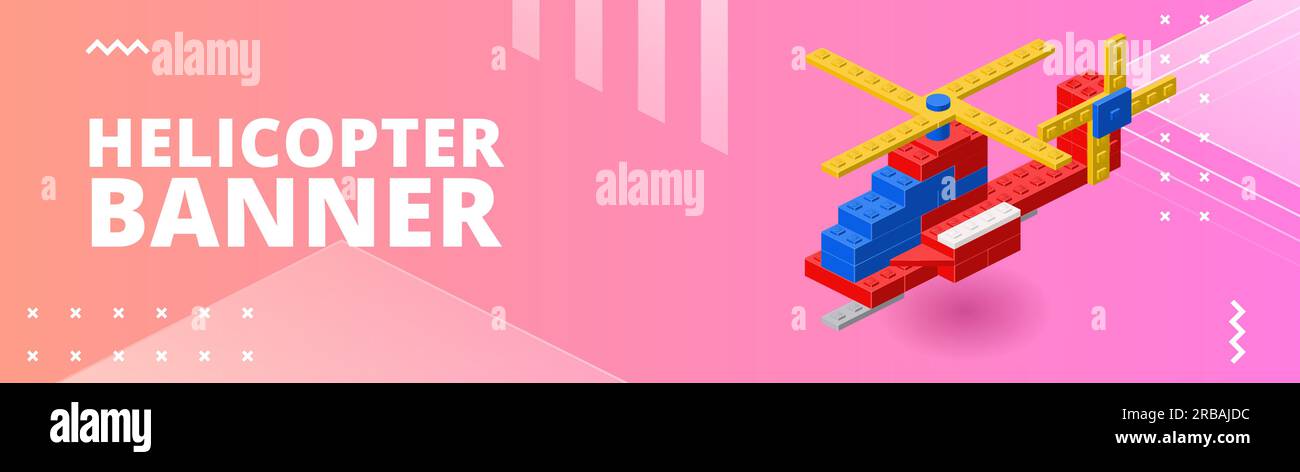 Horizontal banner with a helicopter assembled from plastic blocks for ...