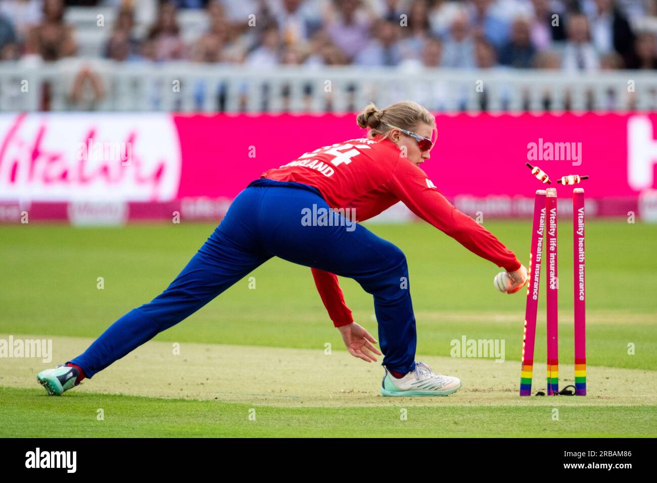 July 8, 2023: Charlie Dean (England) attempts a run out during the ...