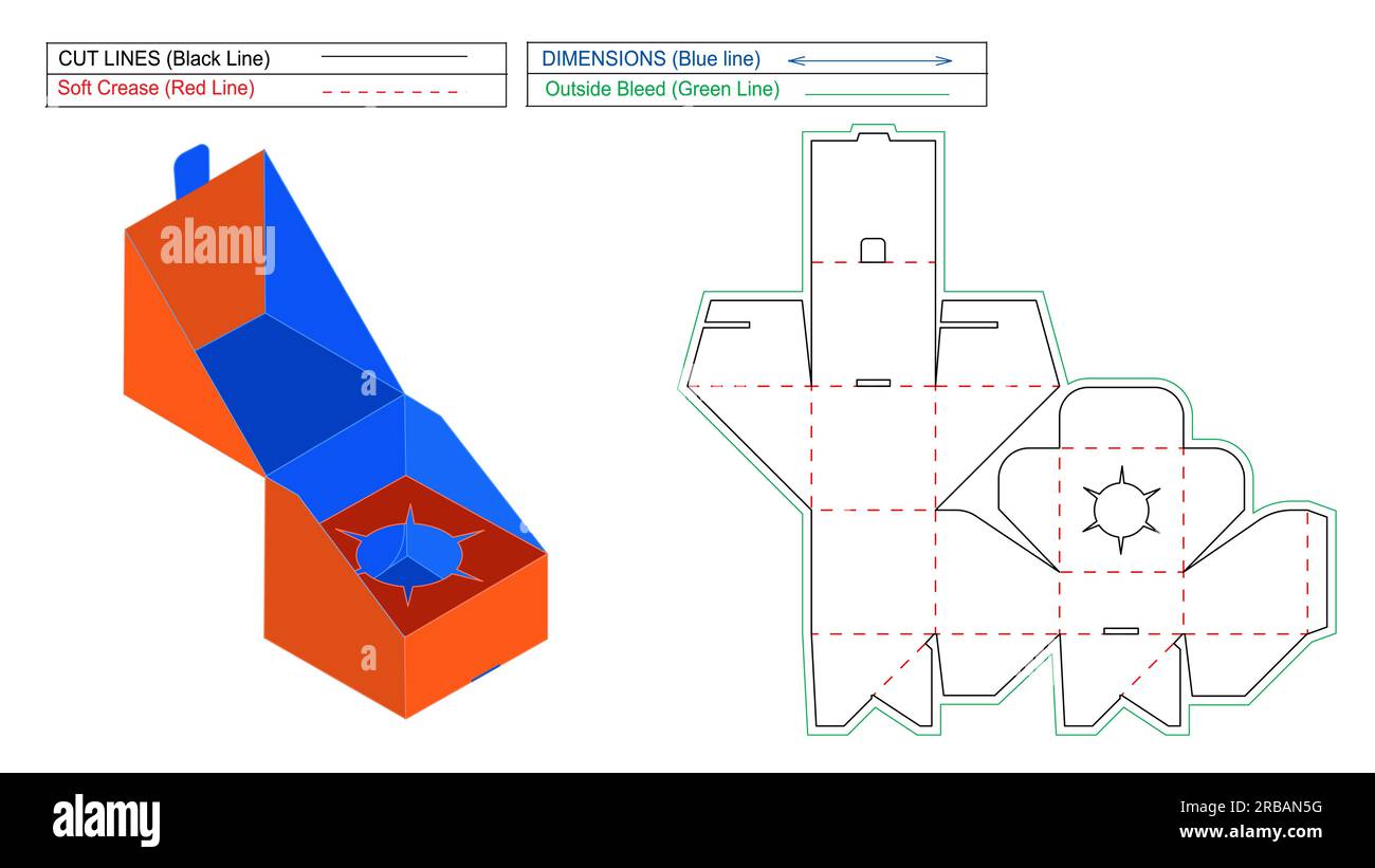 Gift box, custom auto bottom lock box die line template and 3D ...
