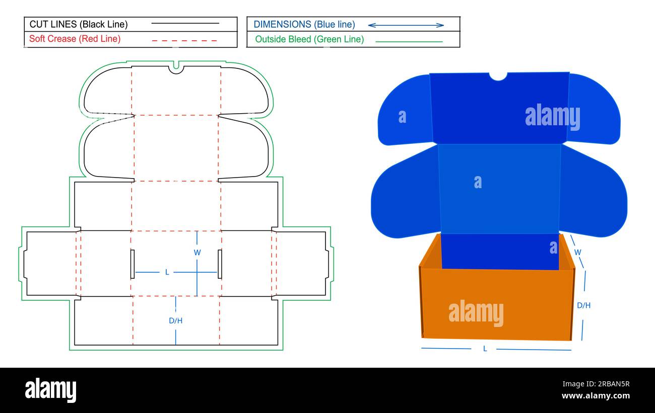 Reverse Tuck End Box, RTE boxes die line template and 3D render box ...
