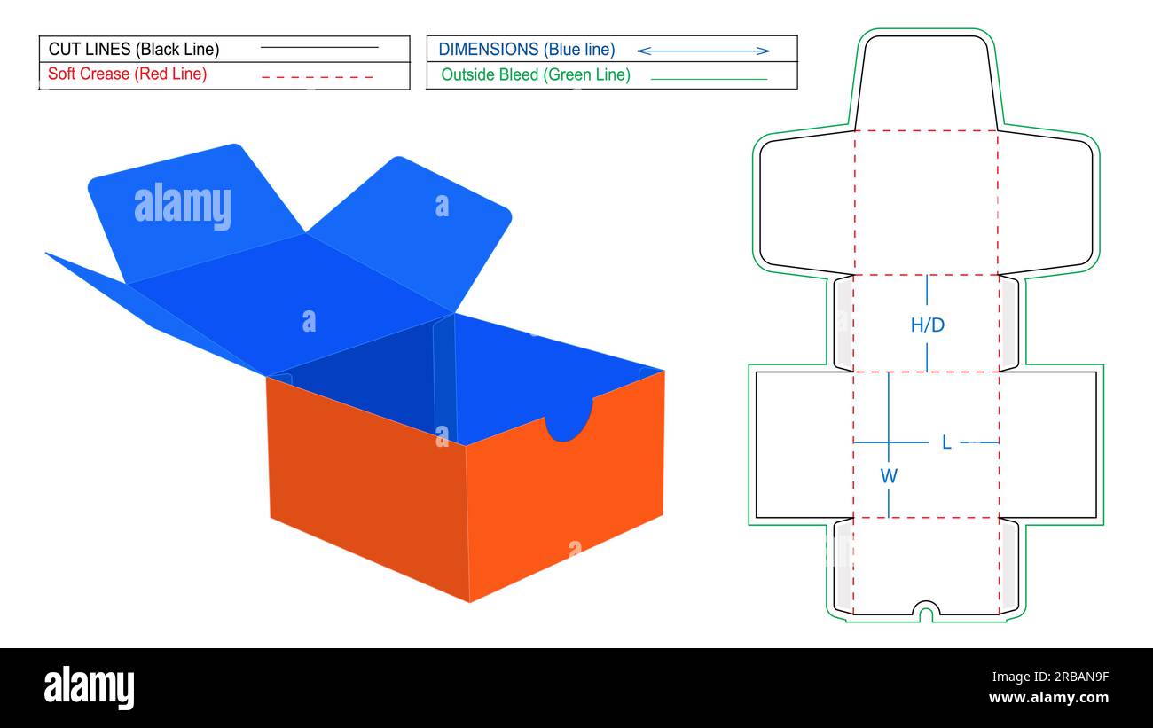 Modern new box. Unique custom new modern box die line template and 3D ...