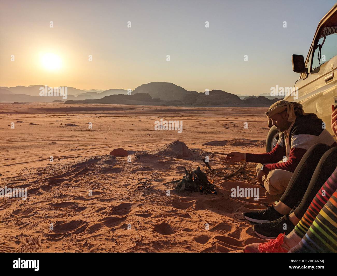Wadi Rum Desert, Jordan. The red desert and Jabal Al Qattar mountain ...