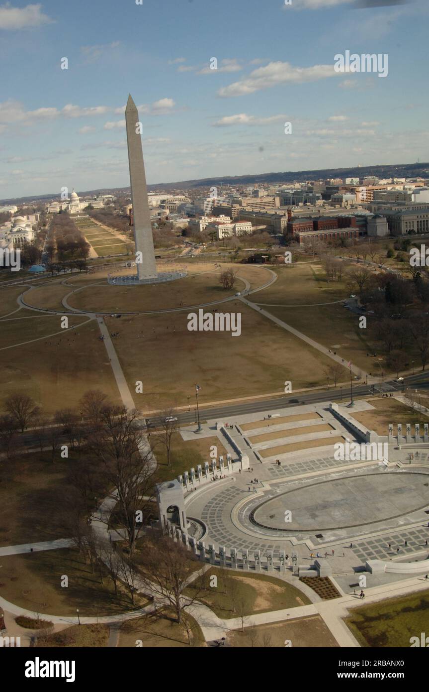Aerial views of Main Interior, buildings and monuments in the vicinity ...
