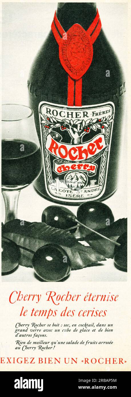 Cherry Rocher Liqueur advert in a French magazine 1965 Stock Photo - Alamy