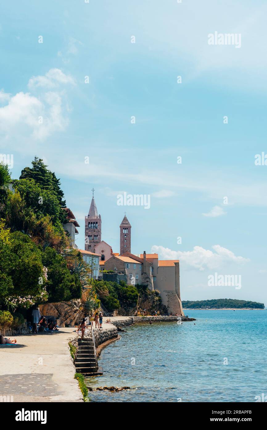 Rab Croatia - 4 July 2023: View of the old town of Rab on the island ...