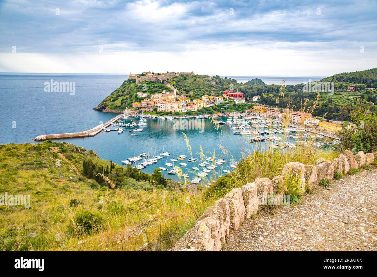 View from the Forte Filippo fortress of the town and harbour of Porto ...
