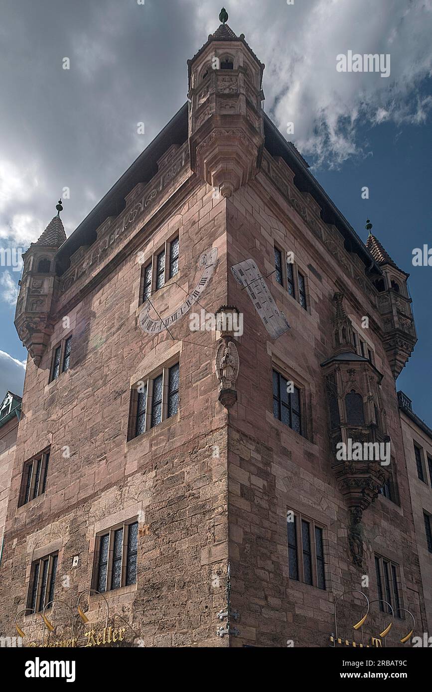 Nassauer Haus, historic residential tower with sundial and angel ...