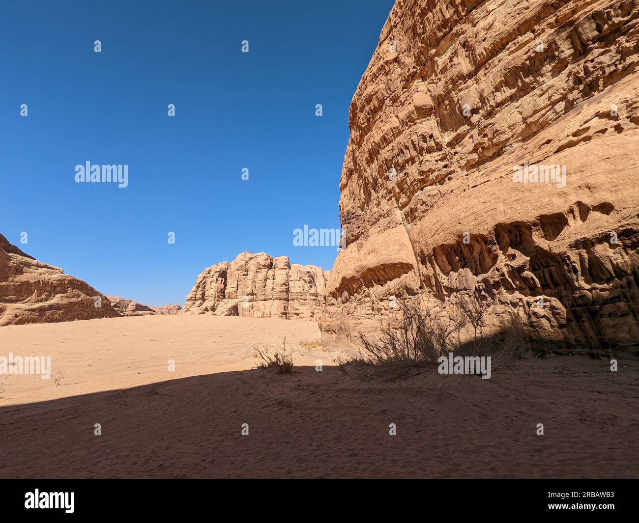 Wadi Rum Desert, Jordan. The red desert and Jabal Al Qattar mountain ...