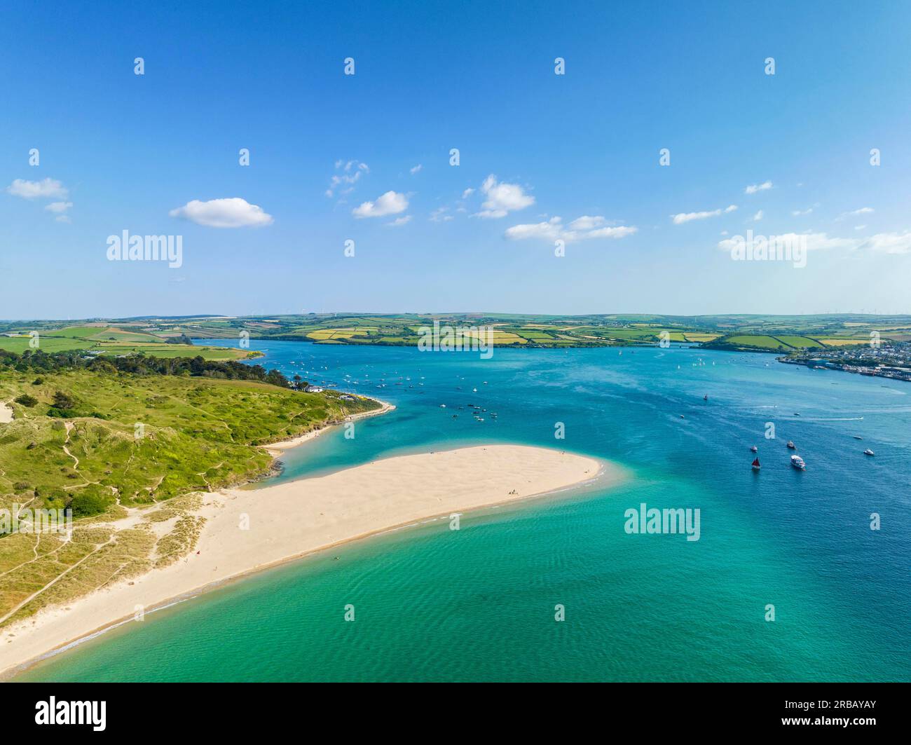 Aerial view of Rock Beach, a sandbank in the River Camel near the ...