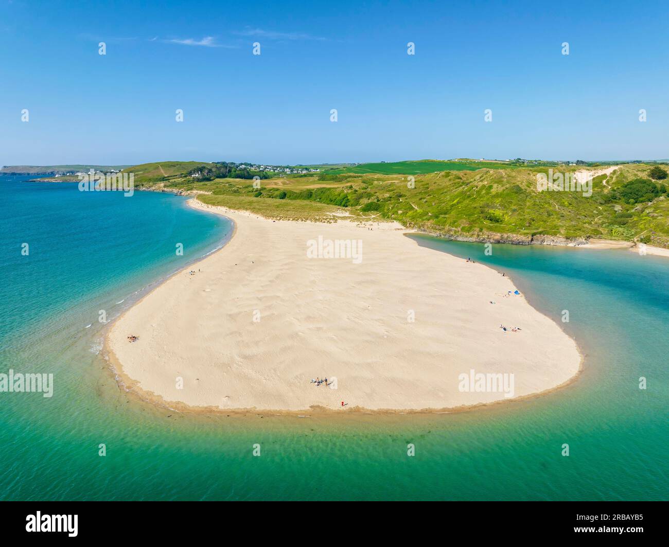 Aerial view of Rock Beach, a sandbank in the River Camel near the ...