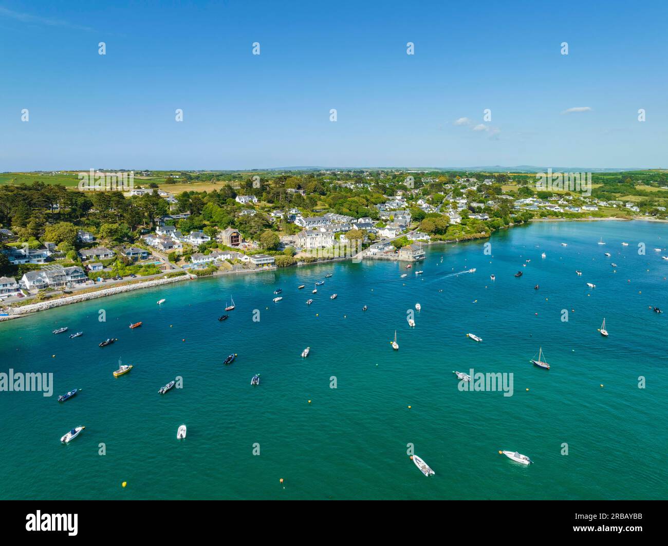 Aerial view of the harbour village of Rock on the River Camel, St ...