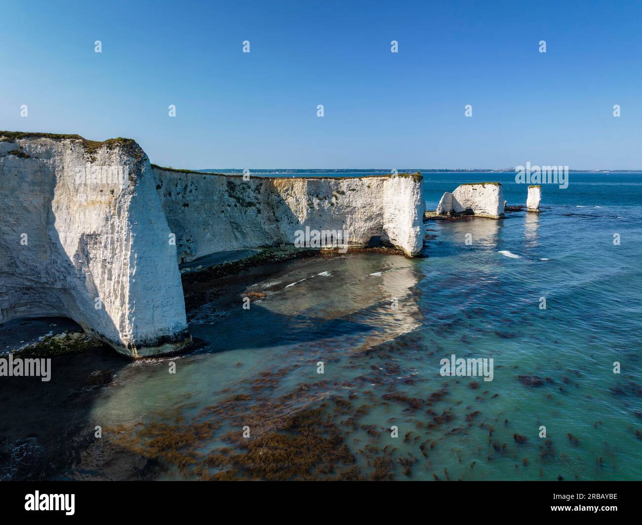 Aerial view of the chalk coast Old Harry Rocks, Jurassic Coast, Isle of ...