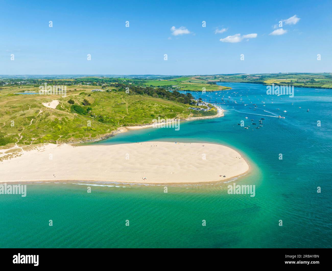 Aerial view of Rock Beach, a sandbank in the River Camel near the ...