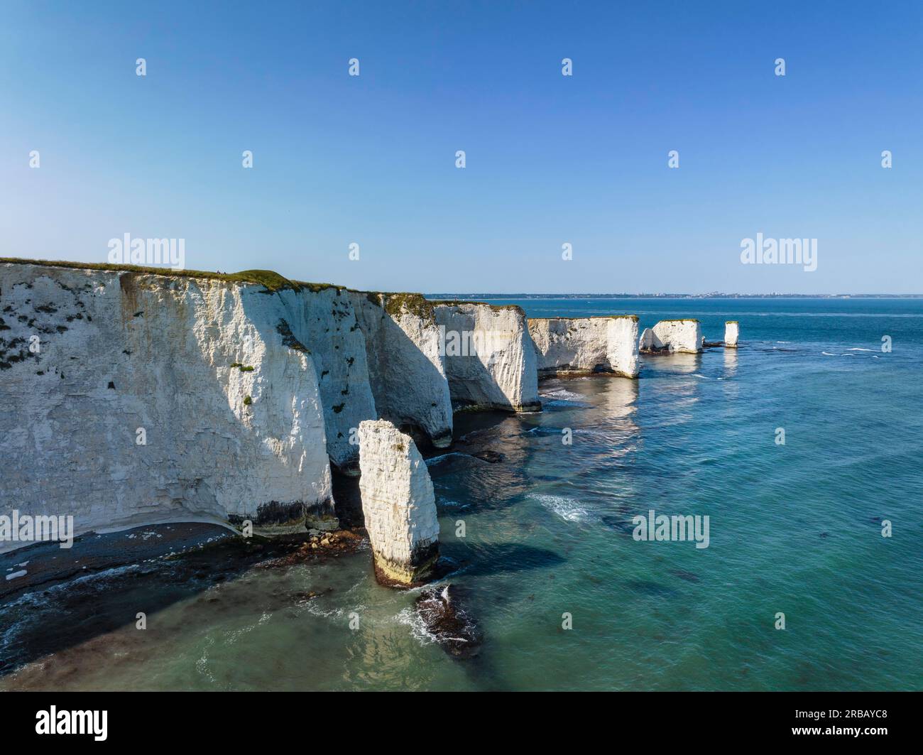 Aerial view of the chalk coast Old Harry Rocks, Jurassic Coast, Isle of ...