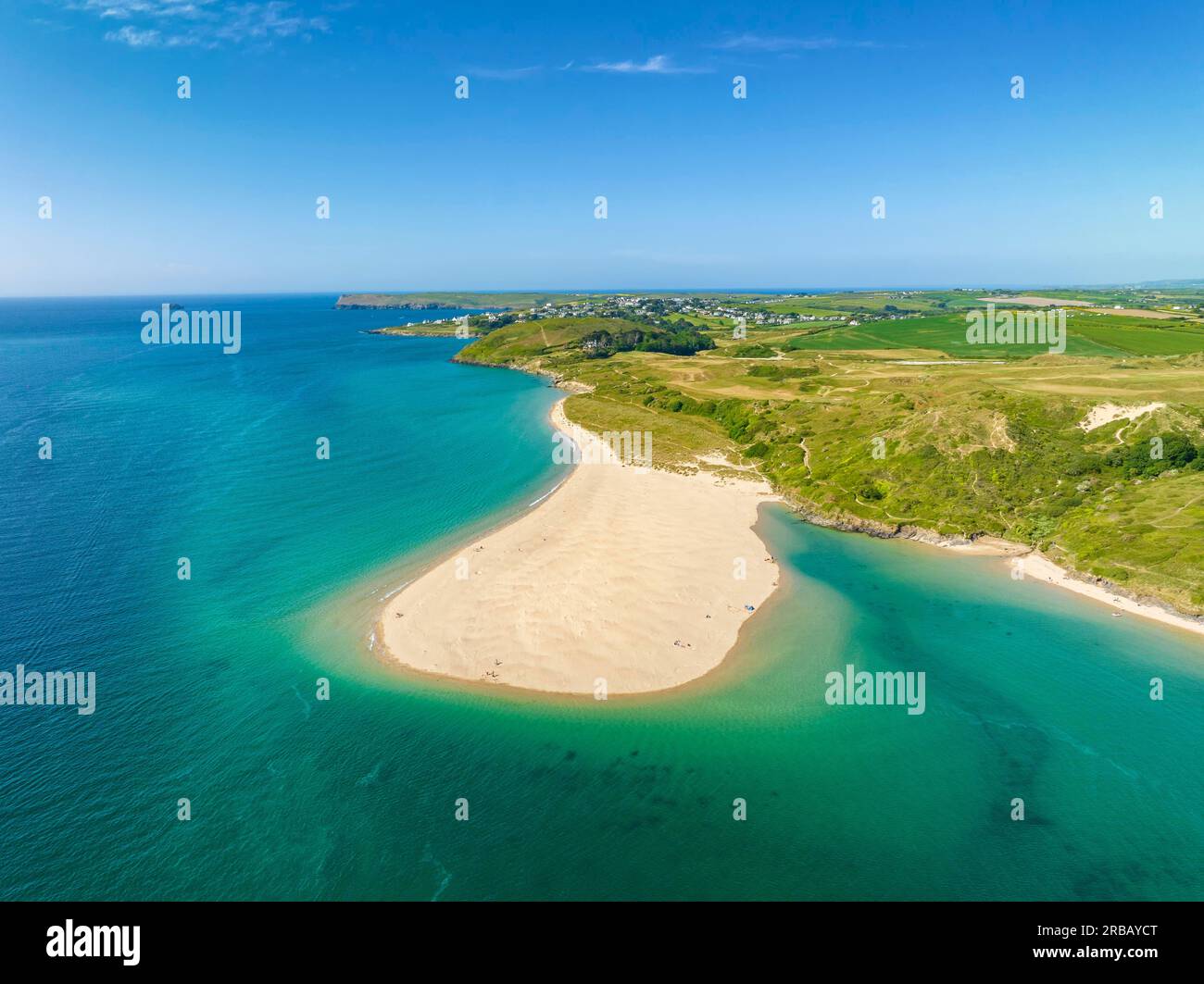 Aerial view of Rock Beach, a sandbank in the River Camel near the ...