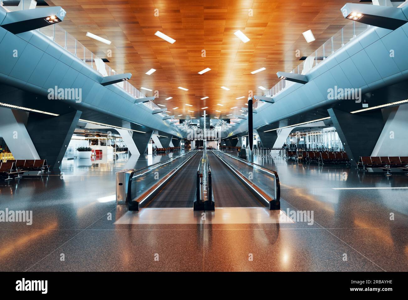 Empty moving walkway in big modern airport. Travel concept Stock Photo ...
